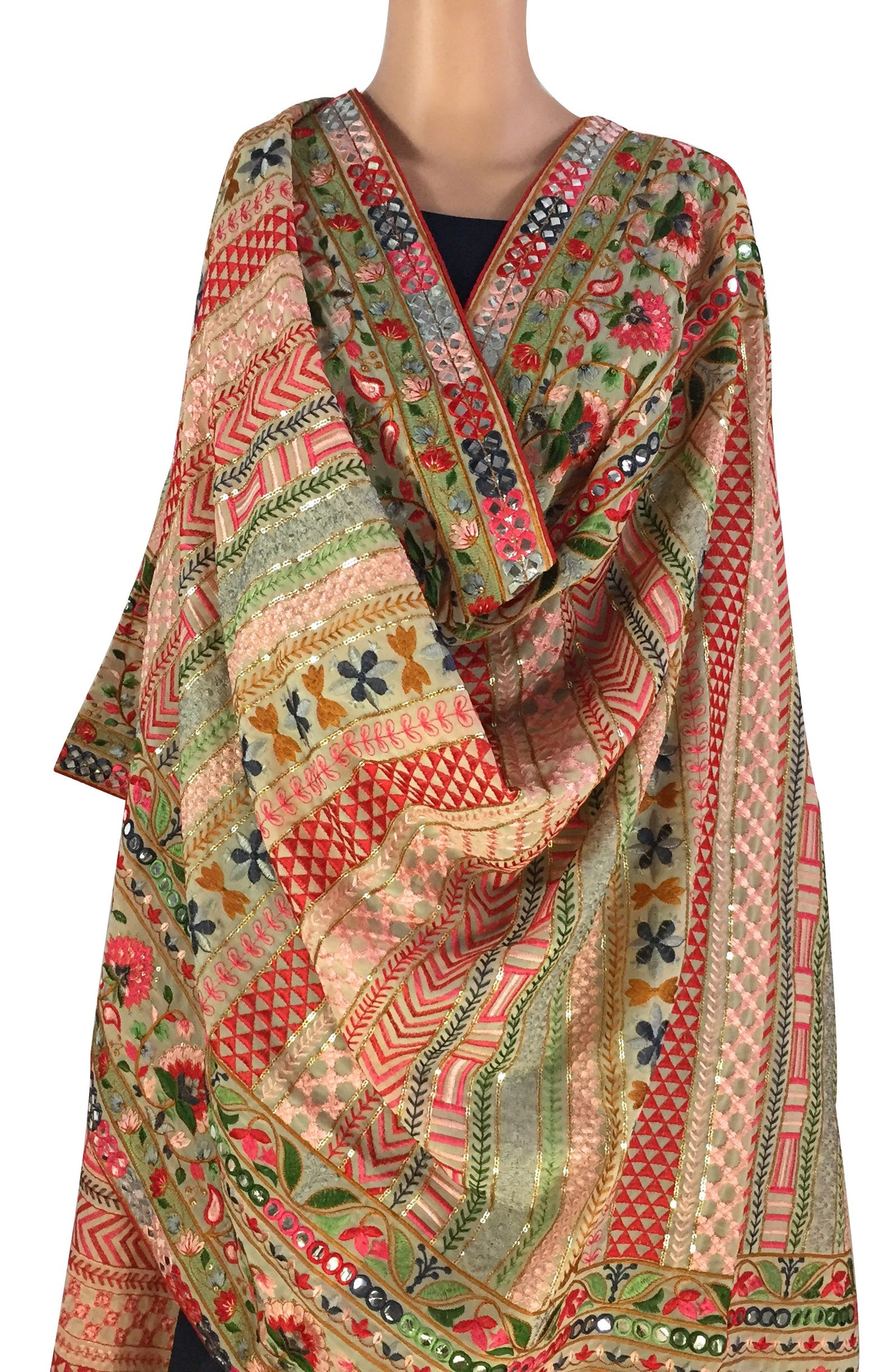 Heavy Work Dupatta on Cream Georgette – Inhika.com