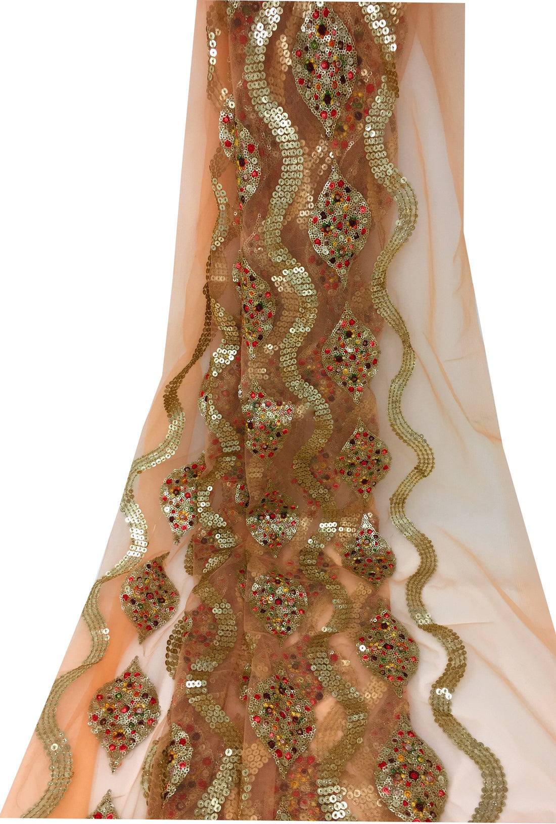 Peach Wedding Net Embroidered Sequins Fabric Material – Inhika.com