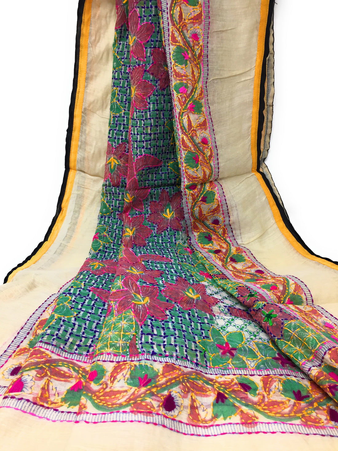 Hand Embroidered Dupatta on Madhubani Drawing – Inhika.com
